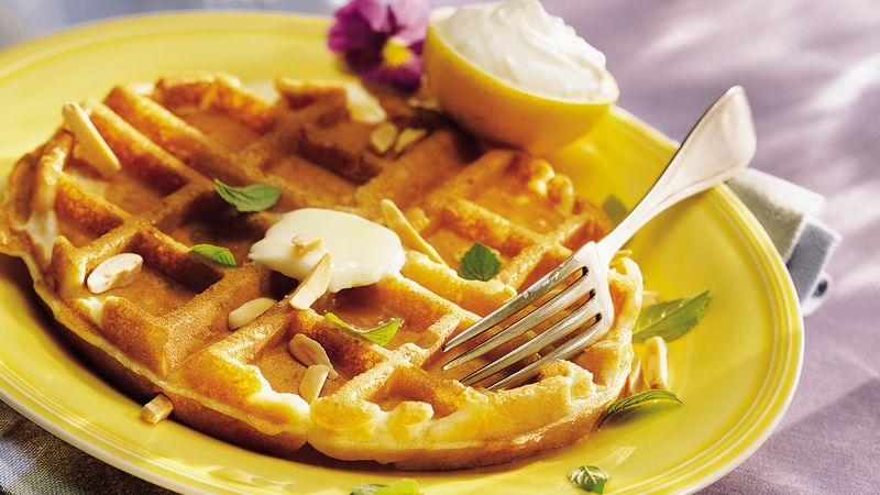 Lemon-Almond Waffles with Lemon Cream Recipe - BettyCrocker.com