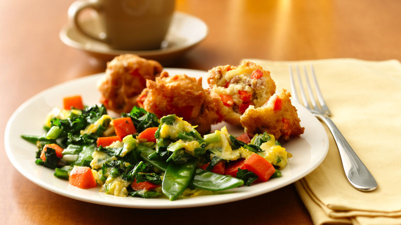 Breakfast Stir Fry with Sausage Fritters Recipe - BettyCrocker.com