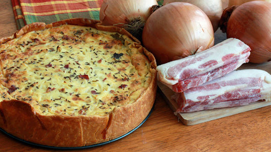 German Onion and Bacon Pie (Zwiebelkuchen) Recipe - Tablespoon.com