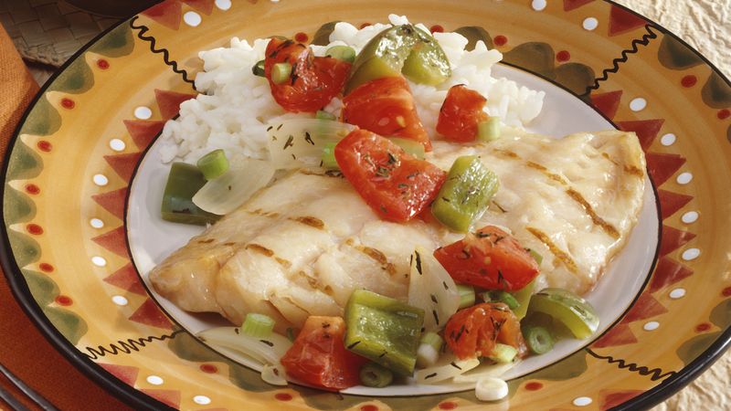 Green Pepper- and Tomato-Topped Snapper Recipe - BettyCrocker.com