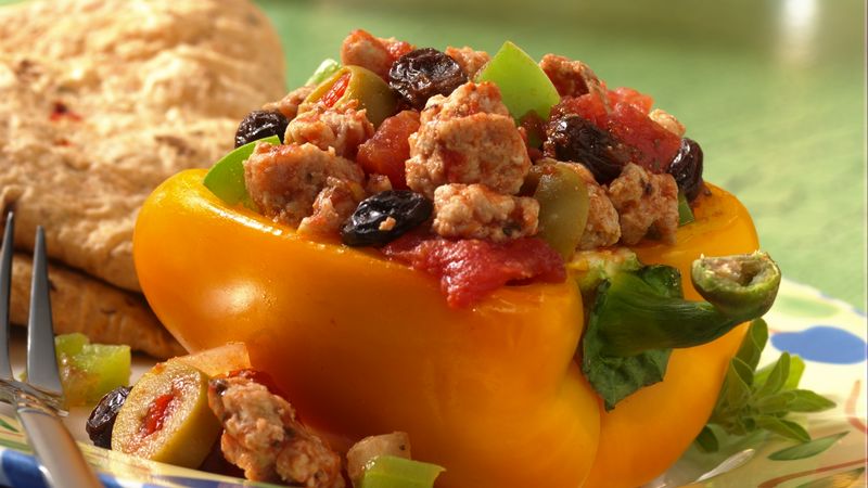 Chicken Picadillo-Stuffed Peppers Recipe - Pillsbury.com