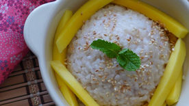 Coconut Chicken Sticky Rice Balls with Mango Puree Recipe - Tablespoon.com