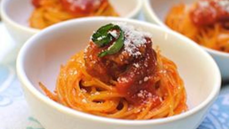Spaghetti and Meatball Bites Recipe - Tablespoon.com