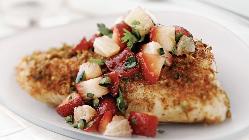 Skinny Fish with Strawberry-Poblano Relish Recipe - BettyCrocker.com