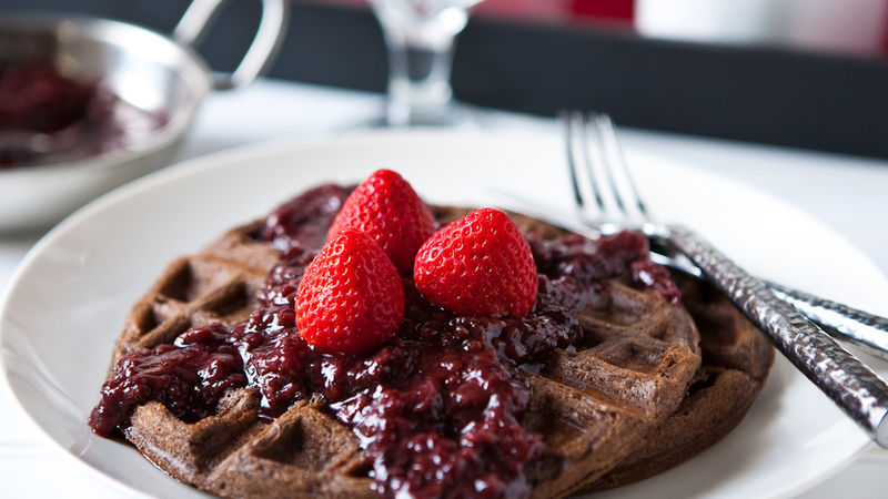 Chocolate Waffles with Slow-Cooker Boozy Berries Recipe - BettyCrocker.com